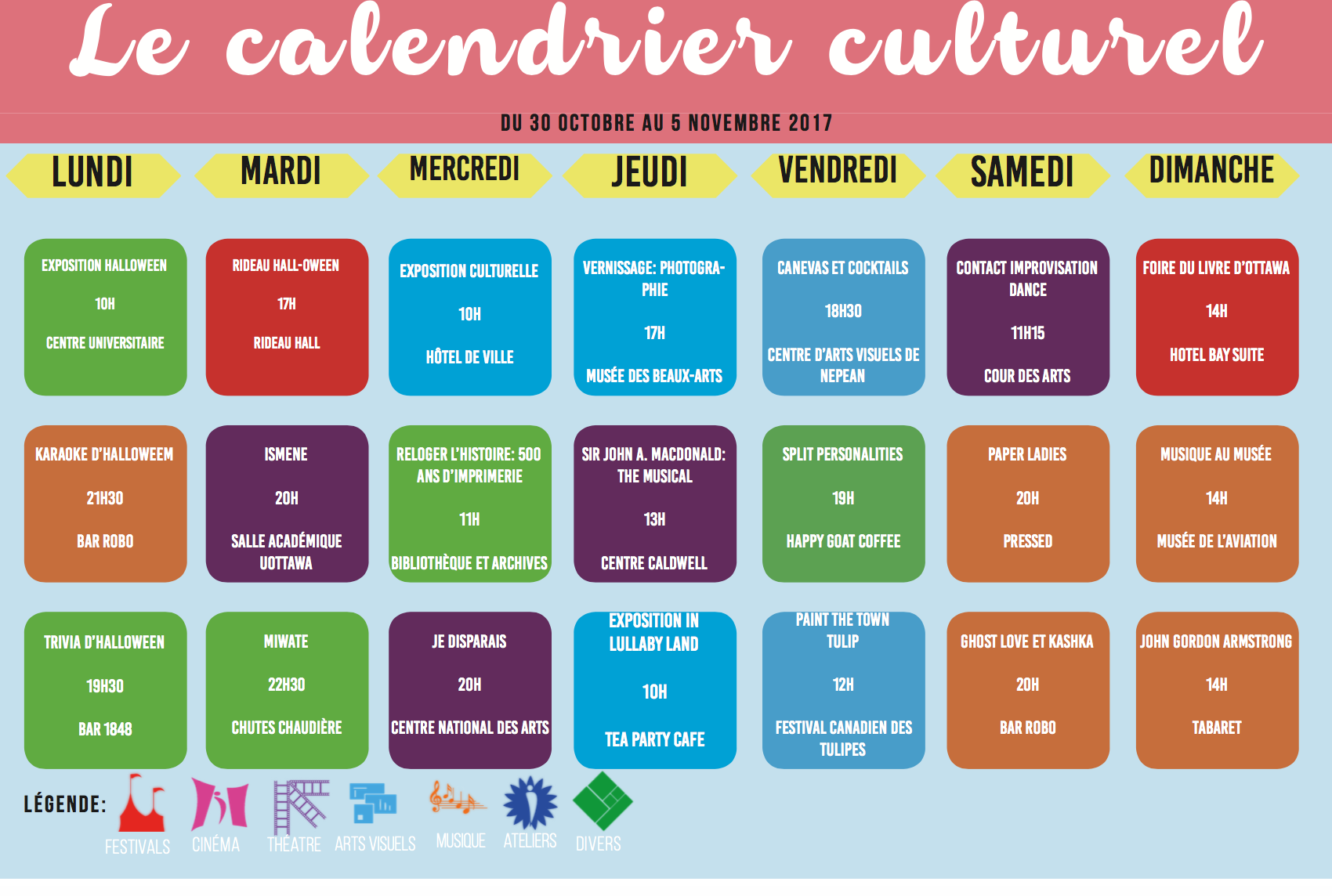 Le Calendrier culturel de la semaine du 30 octobre au 5 Novembre