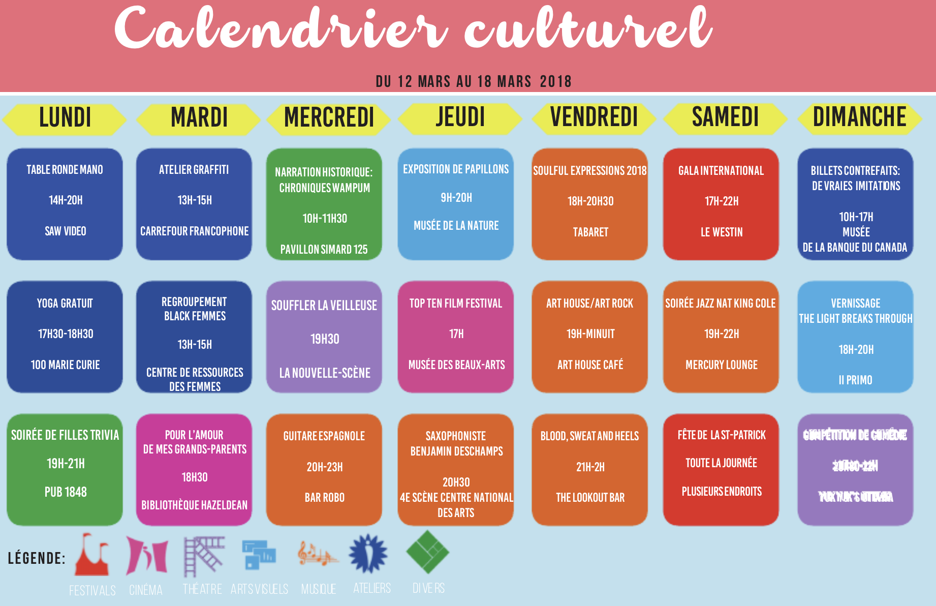 Calendrier culturel du 12 mars